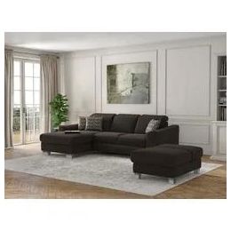 Sit & More Ecksofa SIT & MORE "Dundee L-Form" Sofas Gr. B/H/T: 264cm x 86cm x 175cm, Luxus-Microfaser Paris, Recamiere links, ohne Kopfteilverstellung-ohne Bettfunktion-ohne Bettkasten, braun (espresso) mit Federkern und Edelstahlfüßen, wahlweise Kopfteilverstellung