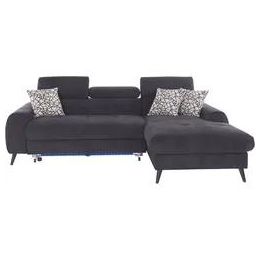 Ecksofa COTTA "Mia L-Form" Sofas Gr. B/H/T: 236cm x 74cm x 164cm, Chenille, Recamiere rechts, Ohne Bettfunktion-ohne Bettkasten-ohne RGB-LED-Beleuchtung-ohne Wireless Charger, schwarz 3-tlg.-Kissen-Set, Recamiere, wahlweise mit oder ohne RGB-Beleuchtung