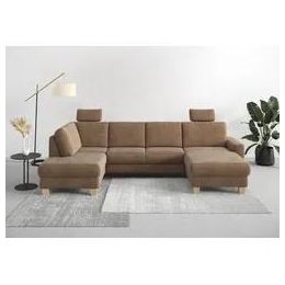 Wohnlandschaft Home Affaire "Summer U-Form" Sofas Gr. B/H/T: 314 cm x 91 cm x 170 cm, Breitcord, Recamiere rechts, ohne Bettfunktion-ohne Bettkasten-ohne Federkern, braun (latte) mit oder ohne Bettfunktion und Bettkasten, Cord-Bezug