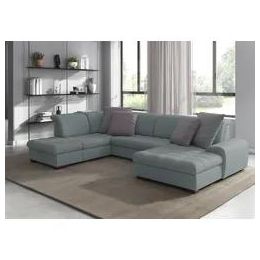 Sit & More Wohnlandschaft SIT & MORE "Luxor U-Form" Sofas Gr. B/T: 329cm x 224cm, Struktur fein, Ottomane links, mit Bettfunktion-mit Bettkasten-mit Kopfteilverstellung, blau (aqua) wahlweise mit Bettfunktion, Bettkasten und Kopfteilverstellung