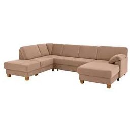 Wohnlandschaft Home Affaire "Belfort U-Form" Sofas Gr. B/H/T: 314cm x 88cm x 91cm, Luxus-Microfaser ALTARA NUBUCK, Ottomane links, ohne Bettfunktion, braun mit Federkern, wahlweise Bettfunktion und Stauraum