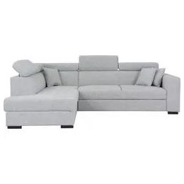 Ecksofa Home Affaire "Tulio L-Form" Sofas Gr. B/H/T: 267 cm x 95 cm x 198 cm, Struktur fein, Ottomane links, ohne Bettfunktion-ohne Bettkasten, grau (hellgrau) wahlweise mit Bettfunktion und Bettkasten, incl. 3 Zierkissen