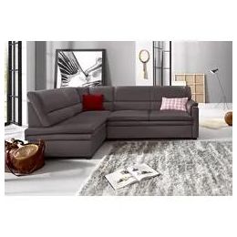 Sit & More Ecksofa SIT & MORE "Pisa L-Form", braun (mokka), B:245cm H:89cm T:161cm, NaturLEDER (echtes Rindsleder), Korpus in Kunstleder SOFTLUX, Luxus-Microfaser (90% Polyester, 10% Polyamid), Struktur (100% Polyester), Luxus-Microfaser ALTARA NUBUCK (100% Polyester), Sofas, mit Federkern, wahlweise mit Bettfunktion