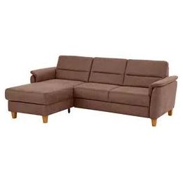 Ecksofa Home Affaire "Palmera L-Form" Sofas Gr. B/H/T: 244 cm x 89 cm x 163 cm, Luxus-Microfaser Lederoptik, Recamiere links, mit Bettfunktion-ohne Bettkasten, braun (haselnuss) Federkern, wahlweise mit Bettfunktion und mitohne Bettkasten