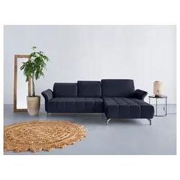 Ecksofa Inosign "Fresh L-Form" Sofas Gr. B/H/T: 281 cm x 79 cm x 185 cm, Samtoptik, mega-Recamiere rechts, ohne Armteilverstellung-ohne Kopfteilverstellung, blau (navy) Federkern, wahlweise Kopfteilverstellung und motorischer Vorziehsitz