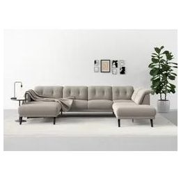 Sit & More Wohnlandschaft SIT&MORE "Scandia U-Form" Sofas Gr. B/H/T: 335 cm x 82 cm x 214 cm, Chenille, Ottomane rechts, Ohne Kopfteilverstellung-Ohne Armteilfunktion-Mit schwarzen matten Metallfüßen, braun (latte) Wahlweise mit Kopfteilverstellung und Armteilfunktion