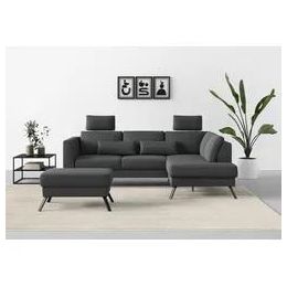 Sit & More Ecksofa SIT & MORE "Lindholm L-Form", grau (anthrazit), B:254cm H:88cm T:188cm, Sofas, mit Sitztiefenverstellung und Federkern