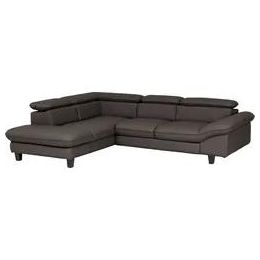 Ecksofa Home Affaire "Pilot L-Form" Sofas Gr. B/H/T: 266cm x 73cm x 108cm, NaturLEDER, Ottomane links, mit Kopfteilverstellung-ohne Bettfunktion-ohne Bettkasten, braun (cacao)