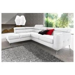 Ecksofa COTTA "Sammy L-Form" Sofas Gr. B/H/T: 239cm x 74cm x 207cm, NaturLEDER-Kunstleder, Ottomane links, ohne Bettfunktion-mit Kopfteilverstellung, weiß (altweiß) inklusive Kopfstützen-Höhenverstellung, wahlweise mit Bettfunktion