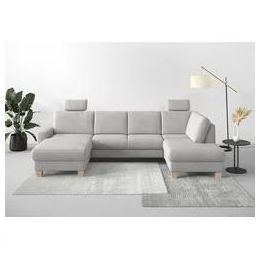 Wohnlandschaft Home Affaire "Summer U-Form" Sofas Gr. B/H/T: 314 cm x 91 cm x 170 cm, Feincord, Recamiere links, ohne Bettfunktion-ohne Bettkasten-mit Federkern, silberfarben (silber) mit oder ohne Bettfunktion und Bettkasten, Cord-Bezug