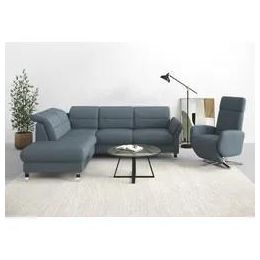 Sit & More Ecksofa SIT & MORE "Grenoble L-Form mit Federkern" Sofas Gr. B/H/T: 247cm x 85cm x 222cm, Struktur, Ottomane links, mit Armteilverstellung-mit Kopfteilverstellung, blau (blau, grau) wahlweise mit Bettfunktion, Bettkasten, Arm- und Kopfteilverstellung