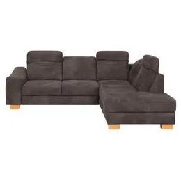 Ecksofa Home Affaire "Dundee L-Form" Sofas Gr. B/H/T: 263cm x 86cm x 219cm, Luxus-Microfaser Florence, Ottomane rechts, mit Bettfunktion-mit Stauraum-mit Kopfteilverstellung, braun (mocca) wahlweise mit Kopfteilverstellung und zusätzlich Bettfunktion