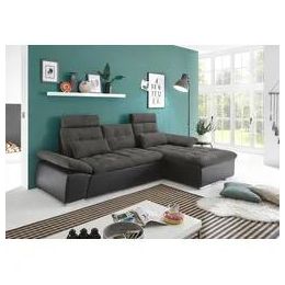 Ecksofa ED EXCITING DESIGN "Jakarta L-Form" Sofas Gr. B/H/T: 268cm x 103cm x 170cm, Webstoff-Kunstleder, Recamiere rechts, schwarz mit Bettfunktion, Kopfstützen, Nierenkissen, Armteilverstellung