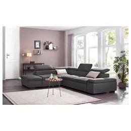 Ecksofa Home Affaire Sofas Gr. B/H/T: 272cm x 73cm x 226cm, Luxus-Microfaser Lederoptik, Ottomane links, ohne Bettfunktion, grau (anthrazit) mit Kopfteilverstellung, wahlweise Bettfunktion