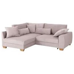 Ecksofa Home Affaire "Helena II, L-Form" Sofas Gr. B/H/T: 227 cm x 77 cm x 190 cm, Luxus-Microfaser weich, Ottomane links, mit Bettfunktion, rosa (flamingo) Mit Federkern, wahlweise mit Bett und Taschenfederkern