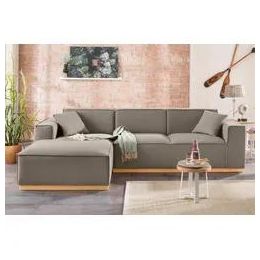 Ecksofa Home Affaire "Terry L-Form" Sofas Gr. B/H/T: 274cm x 75cm x 165cm, Struktur fein, Recamiere links, Ecksofa frei im Raum stellbar, braun Ecksofa Möbel Polstermöbel Sofas mit offener Kedernaht und Holzuntergestell