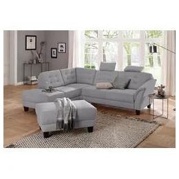 Ecksofa Home Affaire "Trondheim L-Form", grau, B:260cm H:89cm T:214cm, Struktur fein (100% Polyester), Flachgewebe (100% Polyester), Luxus-Microfaser (90% Polyester, 10% Polyamid), Sofas, mit Federkern und Knopfheftung im Rücken, Füße Buche dunkel