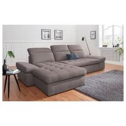 Sit & More Ecksofa SIT & MORE "Stardust L-Form" Sofas Gr. B/H/T: 302cm x 77cm x 189cm, Flachgewebe, Recamiere links, mit Kopfteilverstellung-mit Armlehnfunktion-mit Bettfunktion, grau (hellgrau) wahlweise mit Bettfunktion und Bettkasten