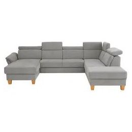 Wohnlandschaft Home Affaire "Conville U-Form" Sofas Gr. B/H/T: 322cm x 84cm x 217cm, Webstoff, Ottomane rechts, inkl.Kopfteilverstellung, ohne Bettfunktion und Bettkasten, grau Kopfteilverstellung wahlweise mit Bettfunktion und Bettkasten