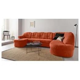 Wohnlandschaft DOMO collection "Papenburg U-Form" Sofas Gr. B/H/T: 297 cm x 84 cm x 180 cm, Chenilleoptik, Recamiere links, ohne Bettfunktion, orange (terra) in großer Farbvielfalt, wahlweise Bettfunktion, frei im Raum stellbar