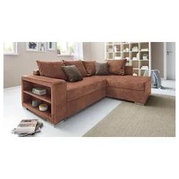 Ecksofa Collection AB "John L-Form" Sofas Gr. B/H/T: 226cm x 85cm x 160cm, Luxus-Microfaser Vintageoptik, Ottomane beidseitig montierbar, ohne Federkern, braun (cognac) inklusive Bettfunktion und Bettkasten