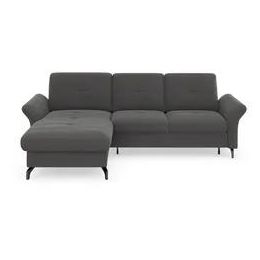 Ecksofa Places of Style "Calando L-Form" Sofas Gr. B/H/T: 258 cm x 91 cm x 165 cm, Struktur weich, mega-Recamiere links, mit Bettfunktion-mit Bettkasten-mit Armteilverstellung, grau wahlweise mit Bettfunktion, Bettkasten und Armteilfunktion