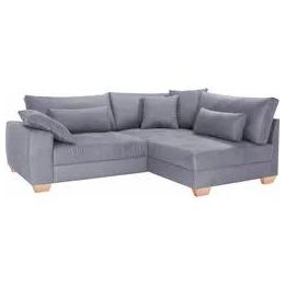 Ecksofa Home Affaire "Helena II, L-Form" Sofas Gr. B/H/T: 227 cm x 77 cm x 190 cm, Luxus-Microfaser in Lederoptik, Ottomane rechts, ohne Bettfunktion, silberfarben (silber) Mit Federkern, wahlweise mit Bett und Taschenfederkern