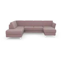 Sit & More Wohnlandschaft SIT & MORE "Visby U-Form" Sofas Gr. B/H/T: 303cm x 87cm x 213cm, Struktur fein, Ottomane links, ohne Bettfunktion-ohne Stauraum, rosa (altrosa) Wahlweise mit Bettfunktion und Stauraum, frei im Raum stellbar