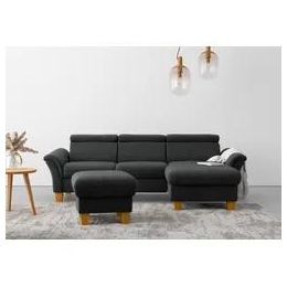 Ecksofa Home Affaire "Lindgren L-Form" Sofas Gr. B/H/T: 258cm x 84cm x 169cm, Struktur, Recamiere rechts, ohne Bettfunktion mit einklappbaren Rollen-ohne Bettkasten-ohne Relaxfunktion motorisch im Recamiere-ohne Kopfteilverstellung-ohne Federkern, grau (anthrazit) wahlweise mit Bett klappbaren Rollen, Kasten und Kopfverstellung