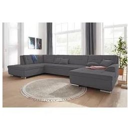 Wohnlandschaft DOMO collection "Aversa U-Form" Sofas Gr. B/H/T: 364cm x 83cm x 201cm, Struktur, Recamiere rechts, mit Bettfunktion, schwarz (pepper) wahlweise mit Bettfunktion, frei im Raum stellbar