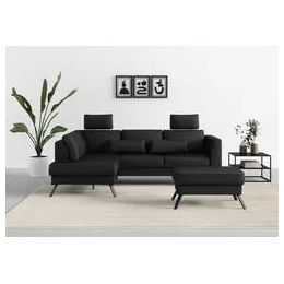 Sit & More Ecksofa SIT & MORE "Lindholm L-Form" Sofas Gr. B/H/T: 254cm x 88cm x 188cm, Soft clean, Ottomane links, mit Sitztiefenverstellung, schwarz mit Sitztiefenverstellung und Federkern