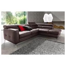 Ecksofa COTTA "Sammy L-Form", braun, B:239cm H:74cm T:207cm, Microfaser Primabelle (100% Polyester), Die Rückseite und die Liegefläche der Bettfunktion in NaturLEDER ist mit schwarzem Spannstoff bezogen, Sofas, inklusive Kopfstützen-Höhenverstellung, wahlweise mit Bettfunktion