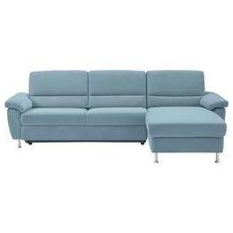 Ecksofa CALIZZA INTERIORS "Onyx L-Form" Sofas Gr. B/H/T: 270cm x 90cm x 158cm, Samtoptik, Recamiere rechts, mit Bettfunktion mit Bettkasten, blau (1013 aqua) Recamiere links oder rechts, wahlweise mit Bettfunktion, Breite 270 cm