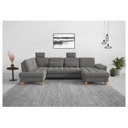 Sit & More Wohnlandschaft SIT & MORE "Westham U-Form" Sofas Gr. B/H/T: 338 cm x 88 cm x 172 cm, Struktur weich, Ottomane links, ohne Federkern-ohne Bettfunktion-ohne Armteilverstellung-ohne Sitztiefenverstellung-ohne Bettkasten, grau wahlweise mit Bettfunktion, Bettkasten, Sitztiefenverstellung