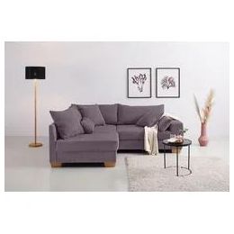 Ecksofa Home Affaire "Helena II, L-Form" Sofas Gr. B/H/T: 227 cm x 77 cm x 190 cm, Cord, Ottomane links, ohne Bettfunktion, lila (purple) Mit Federkern, wahlweise mit Bett und Taschenfederkern