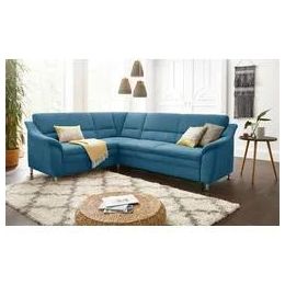 Sit & More Ecksofa SIT & MORE "Cardoso L-Form" Sofas Gr. B/H/T: 249cm x 90cm x 209cm, Luxus-Microfaser, langer Schenkel rechts, keine Funktion, blau (azur) mit Federkern, wahlweise Bettfunktion und Schubkasten