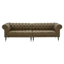 Guido Maria Kretschmer Home & Living Chesterfield-Sofa GUIDO MARIA KRETSCHMER HOME & LIVING "Tinnum" Sofas Gr. B/H/T: 263cm x 77cm x 87cm, Luxus-Microfaser, grün (olive)