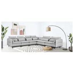 Ecksofa Andas "ALVIK L-Form" Sofas Gr. B/H/T: 344cm x 88cm x 262cm, Struktur fein, langer Schenkel links, langer Schenkel links, silberfarben (silber) zusammengesetzt aus Modulen, erweiterbar mit Modulen der Serie