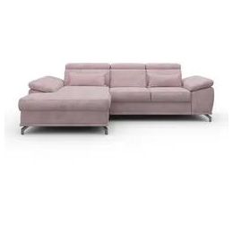 Sit & More Ecksofa SIT&MORE "Cabrio L-Form" Sofas Gr. B/H/T: 295 cm x 87 cm x 180 cm, Struktur weich, Recamiere links, mit Sitztiefenverstellung-mit Kopfteilverstellung-mit Armteilfunktion-mit 2 Nierenkissen, rosa (rose) mit Sitztiefen- und Armteilverstellung sowie Federkern, 2 Nierenkissen