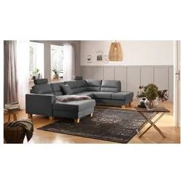 Wohnlandschaft Home Affaire "Navan, U-Form" Sofas Gr. B/H: 313cm x 100cm, Microfaser, Recamiere links, mit Kopfstützen-ohne Bettfunktion, grau (dunkelgrau) Wohnlandschaft Sofas wahlweise mit Bettfunktion und Kopfstütze