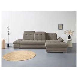 Ecksofa COTTA "Holiday L-Form" Sofas Gr. B/H/T: 302cm x 86cm x 190cm, Chenille-Struktur, Recamiere rechts, ohne Bettfunktion-ohne Bettkasten-mit Kopfteilverstellung-mit Armteilverstellung-mit Sitztiefenverstellung, grau (taupe) Sitztiefenverstellung, wahlweise mit Bettfunktion inkl. Bettkasten