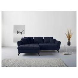 Ecksofa Inosign "Lörby L-Form" Sofas Gr. B/H/T: 246cm x 90cm x 170cm, Struktur weich, Recamiere links, Struktur weich, blau (dunkelblau) Belastbarkeit bis 140kg pro Sitzplatz, auch mit Aqua clean-Bezug