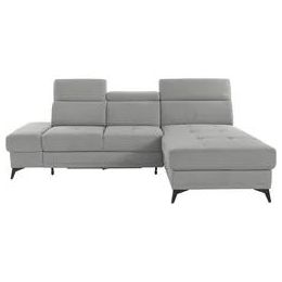 Ecksofa Inosign "Cardiz L-Form" Sofas Gr. B/H/T: 246 cm x 83 cm x 173 cm, Webstoff, Recamiere rechts, mit manuellem Vorziehsitz-mit Bettkasten, grau (hellgrau) inkl.Kopfteilverstellung und Federkern wahlweise mit Bettfunktion