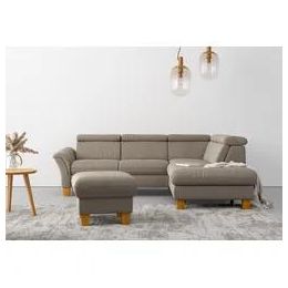 Ecksofa Home Affaire "Lindgren L-Form" Sofas Gr. B/H/T: 249 cm x 84 cm x 217 cm, Luxus-Microfaser Florence, Ottomane rechts, mit TV-Funktion motorisch-mit Stauraum-mit Kopfteilverstellung-ohne Bettfunktion mit einklappbaren Rollen-ohne Federkern, braun (savannah) wahlweise mit TV-Funktion, Stauraum und Kopfteilverstellung