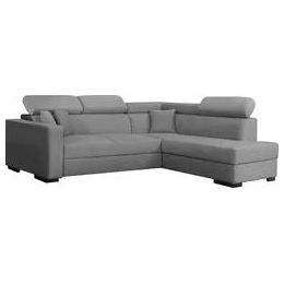 Ecksofa Home Affaire "Tulio L-Form" Sofas Gr. B/H/T: 267 cm x 95 cm x 198 cm, Samtstruktur, Ottomane rechts, ohne Bettfunktion-ohne Bettkasten, silberfarben (silber) wahlweise mit Bettfunktion und Bettkasten, incl. 3 Zierkissen