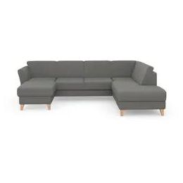 Sit & More Wohnlandschaft SIT&MORE "Visby U-Form" Sofas Gr. B/H/T: 303 cm x 87 cm x 213 cm, Struktur fein, Ottomane rechts, ohne Bettfunktion-ohne Stauraum, grau wahlweise mit Bettfunktion und Stauraum, frei im Raum stellbar