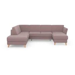 Sit & More Wohnlandschaft SIT&MORE "Visby U-Form" Sofas Gr. B/H/T: 303 cm x 87 cm x 213 cm, Struktur fein, Ottomane links, mit Bettfunktion-mit Stauraum, rosa (altrosa) wahlweise mit Bettfunktion und Stauraum, frei im Raum stellbar