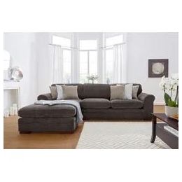 Ecksofa Home Affaire "Broughton L-Form" Sofas Gr. B/H/T: 279 cm x 92 cm x 178 cm, Samtoptik, Ottomane links, grau (anthrazit) weicher Sitzkomfort, incl. 4 Zierkissen, Keder