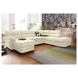 Wohnlandschaft COTTA "Royale U-Form" Sofas Gr. B/H/T: 316cm x 90cm x 93cm, Luxus-Kunstleder, Ottomane rechts, ohne Bettfunktion, beige (creme) wahlweise mit Bettfunktion