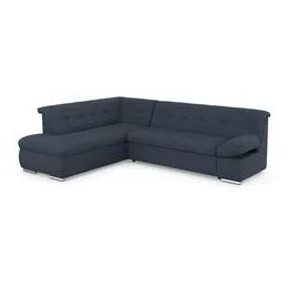 Ecksofa DOMO collection "Mona L-Form" Sofas Gr. B/H/T: 271cm x 80cm x 213cm, Feinstruktur, Ottomane links, mit Bettfunktion-mit Armlehnenfunktion, blau (blaugrau) wahlweise mit Bett- und Armlehnfunktion